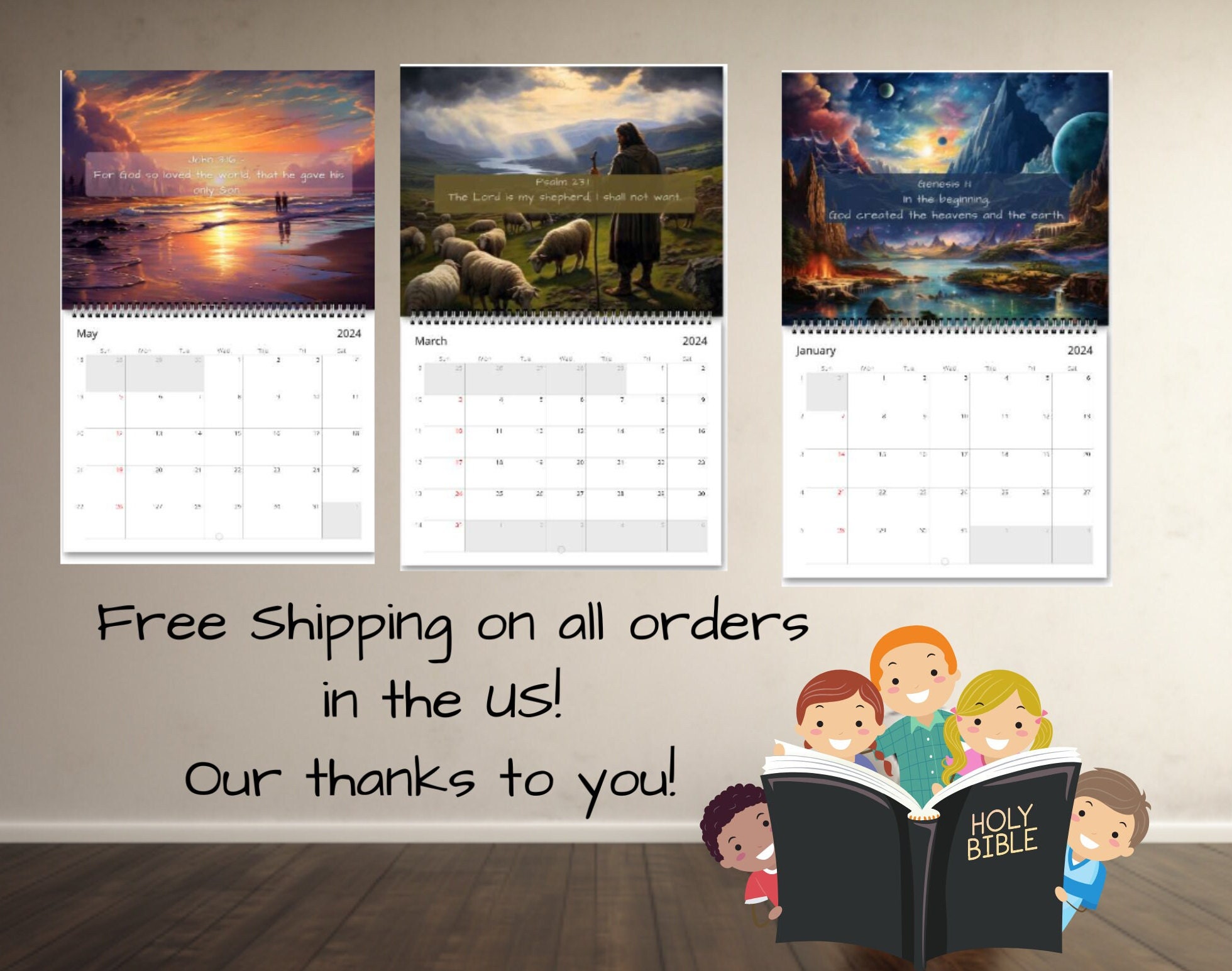 Kids Bible Calendar 2026, Bible Verse, Christian Calendar 2026, Wall ...