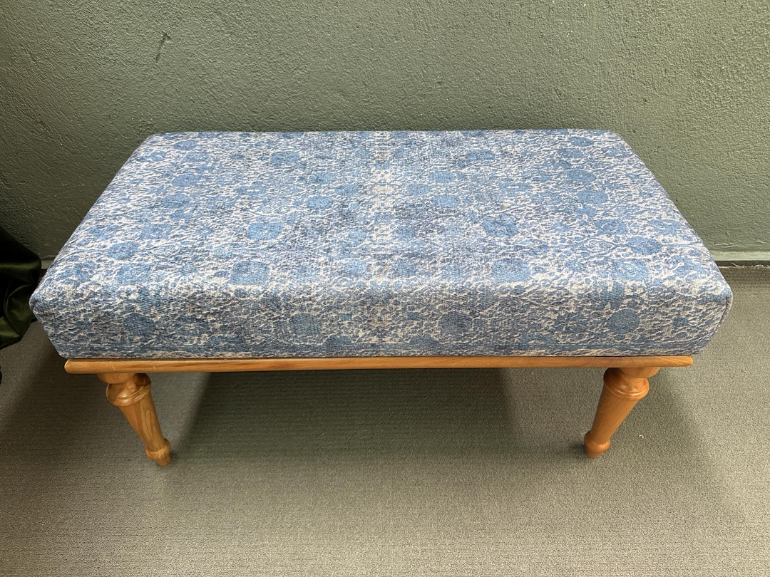 Navy Blue Bench, Upholstered Bench, Ottoman Bench, Modern Bench, Wooden ...