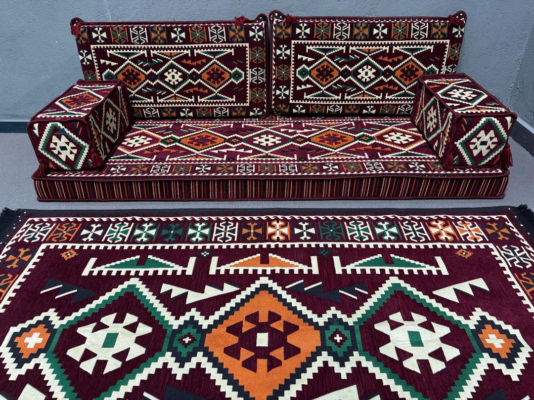 Lounge Sofa, Turkish Sofa Set, Kilim Pouf, Sectional Floor Sofa Set, U ...