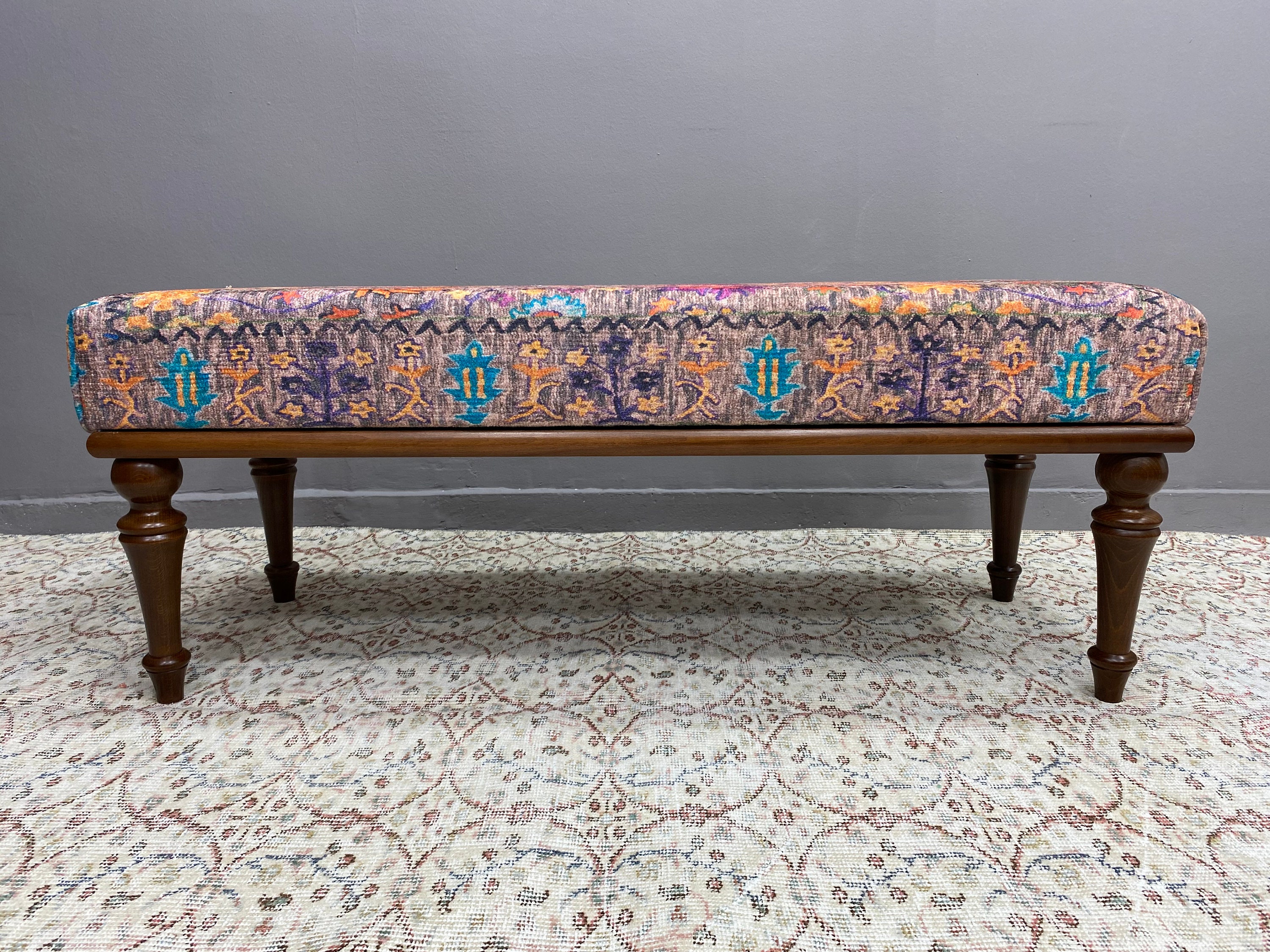 Upholstered Rug Bench, Ottoman Bench, Footrest Bench, Handmade ...