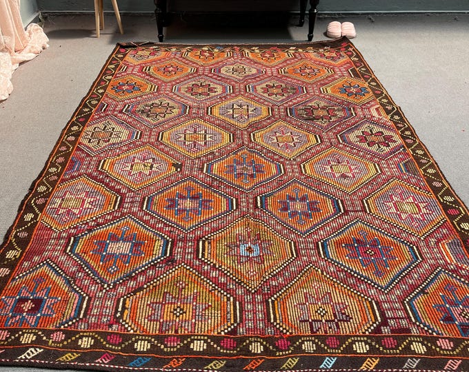 Large Kilim, Turkish Kilim, Vintage Embroidered Kilim, Anatolian Kilim ...
