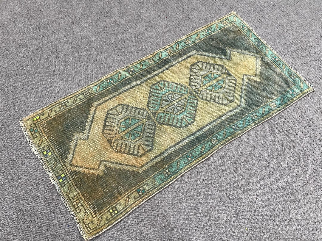 Vintage Turkish Door Mat, 2x3ft, Pastel Tones, Geometric Pattern ...