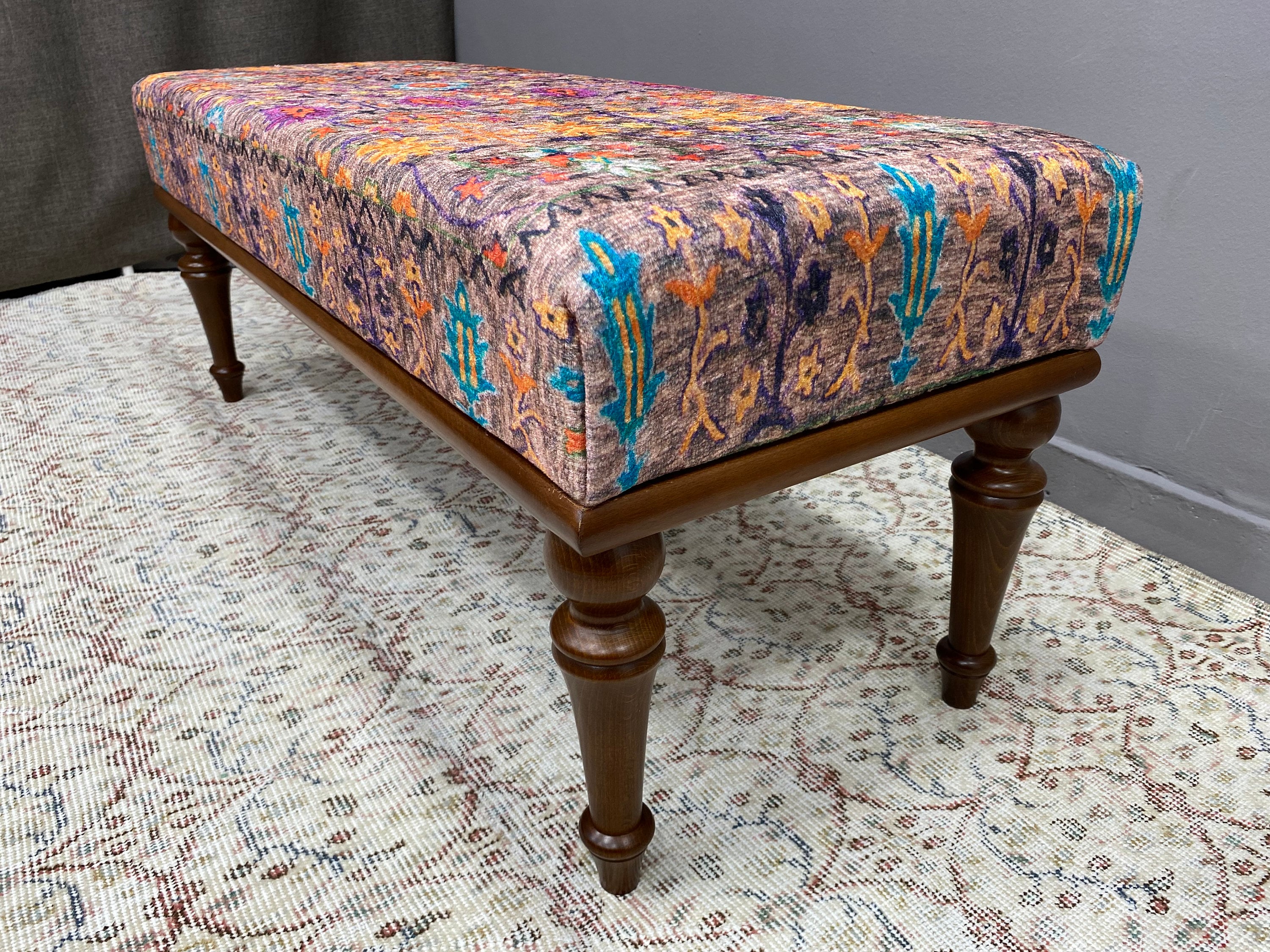 Upholstered Rug Bench, Ottoman Bench, Footrest Bench, Handmade ...