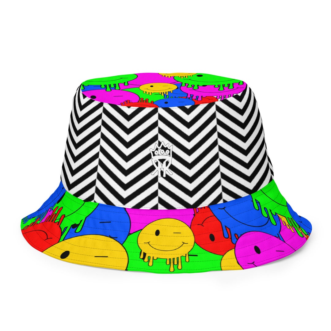 Melted Smiley Bucket Hat - Rave Hat, Festival Hat, Rave Outfit ...