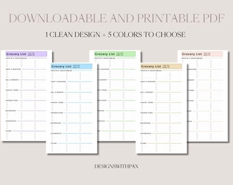 Printable and Reusable Grocery List Template 4 Color Options - Etsy