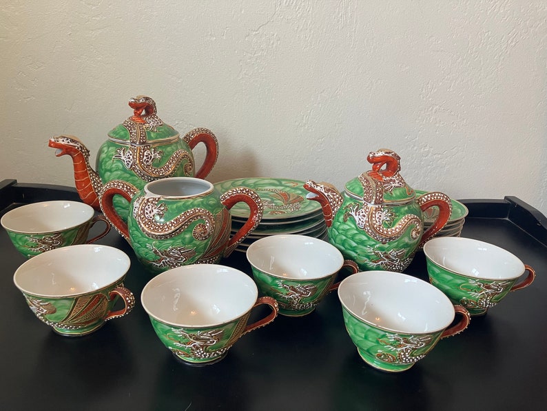 Vintage Japanese Moriage Dragonware Tea Set - Etsy