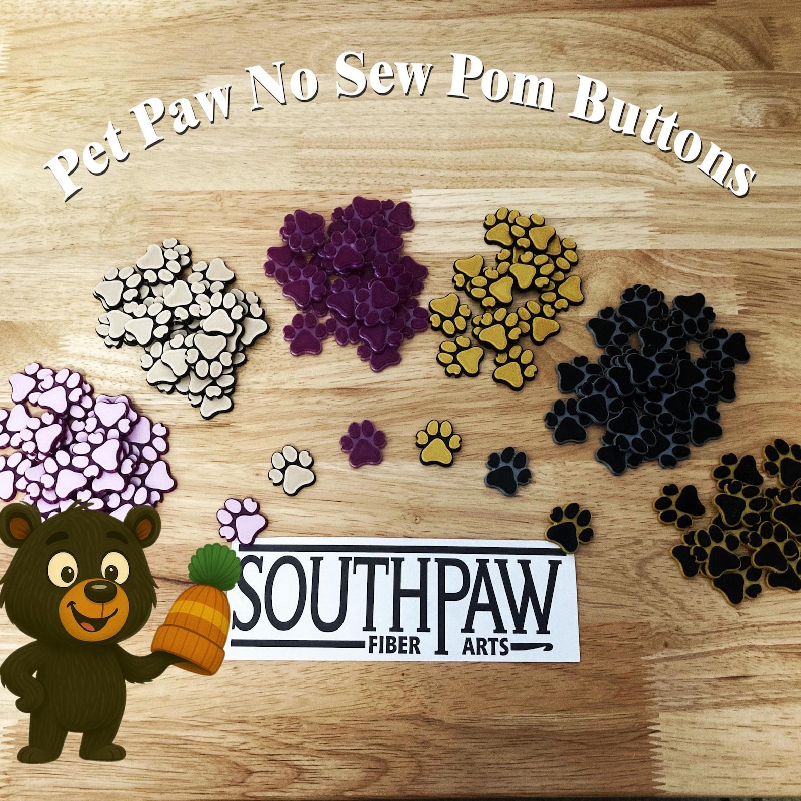 5 Pack No Sew Pet Paw Pom-pom Buttons - Etsy