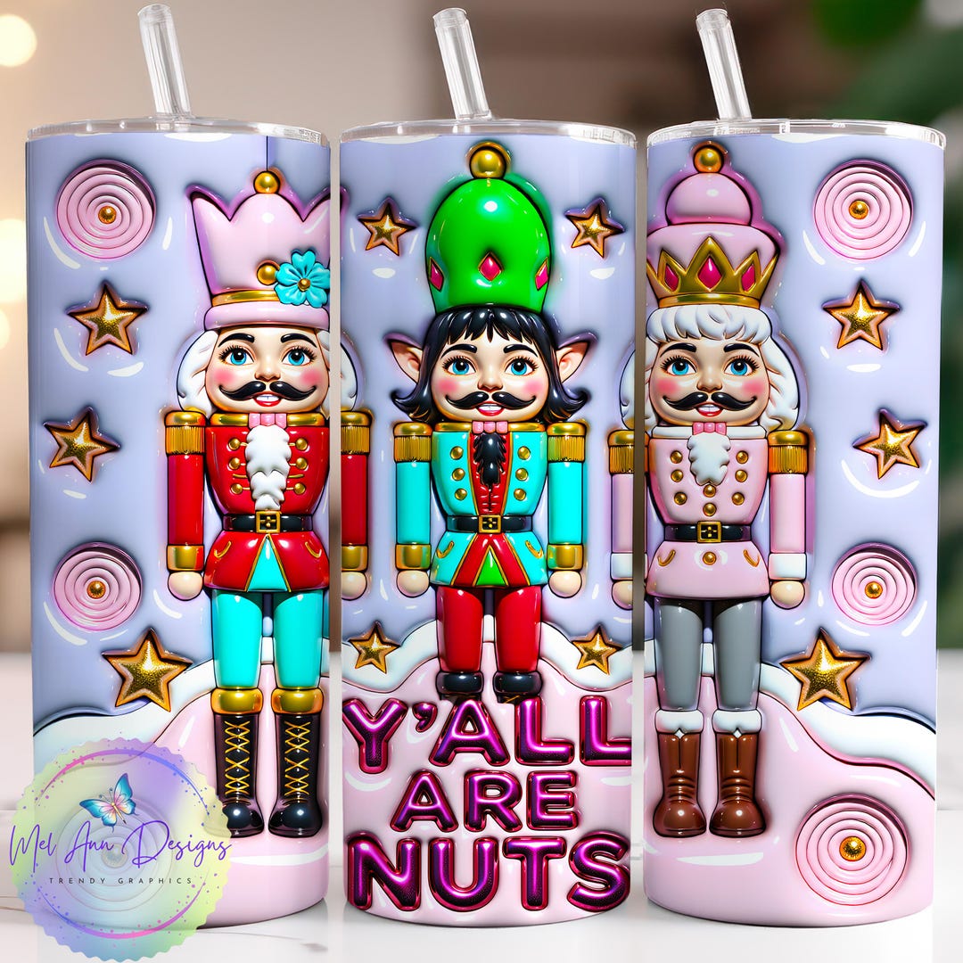 Inflated 3D Pink Yall Are Nuts Christmas Tumbler Wrap PNG, Holiday ...
