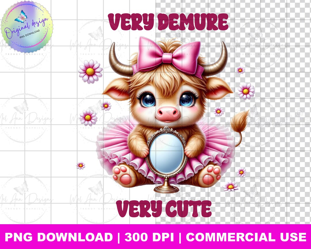Very Demure Png, Very Mindful, Coquette Highland Cow With Bow Png ...