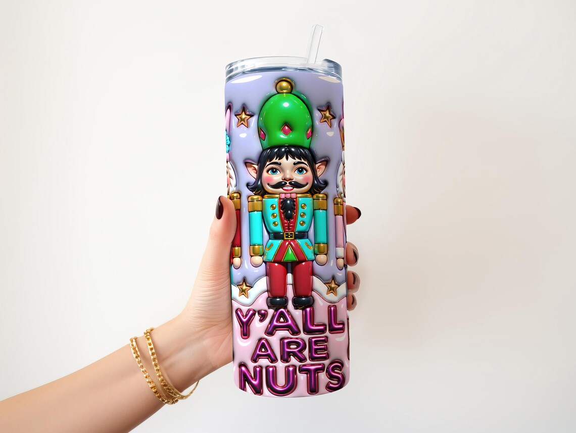 Inflated 3D Pink Yall Are Nuts Christmas Tumbler Wrap PNG, Holiday ...