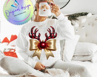 Christmas Coquette Bow Png, Coquette Christmas Glitter Png, Reindeer ...