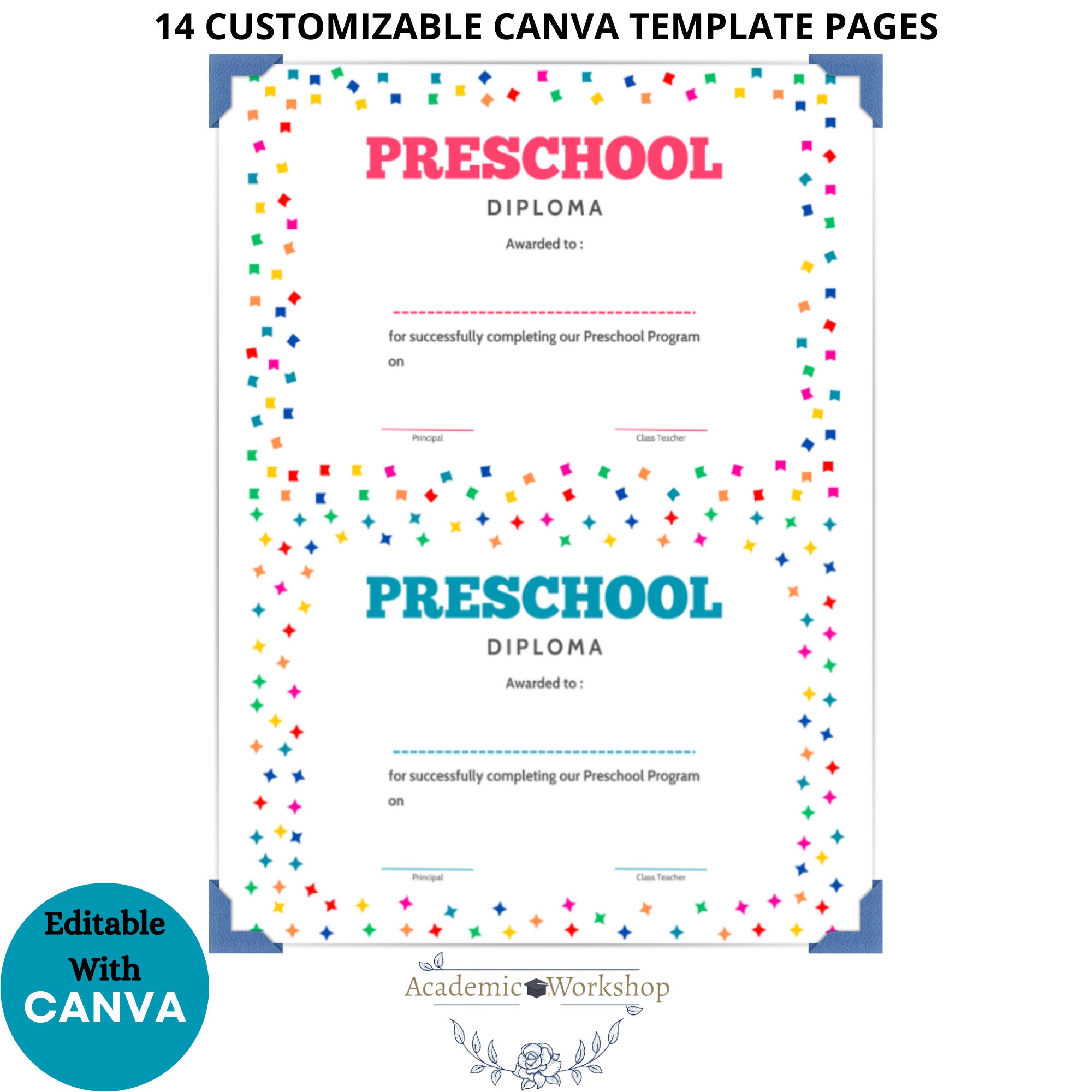 14 Editable Rainbow Preschool Diploma Templates, Customizable Toddlers ...