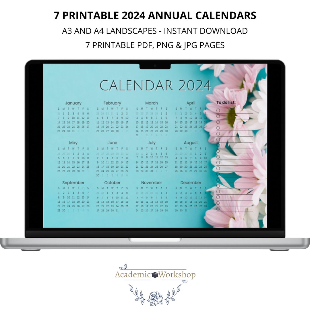 7 Printable 2024 Annual Calendars Beautiful Landscapes and Vibrant ...