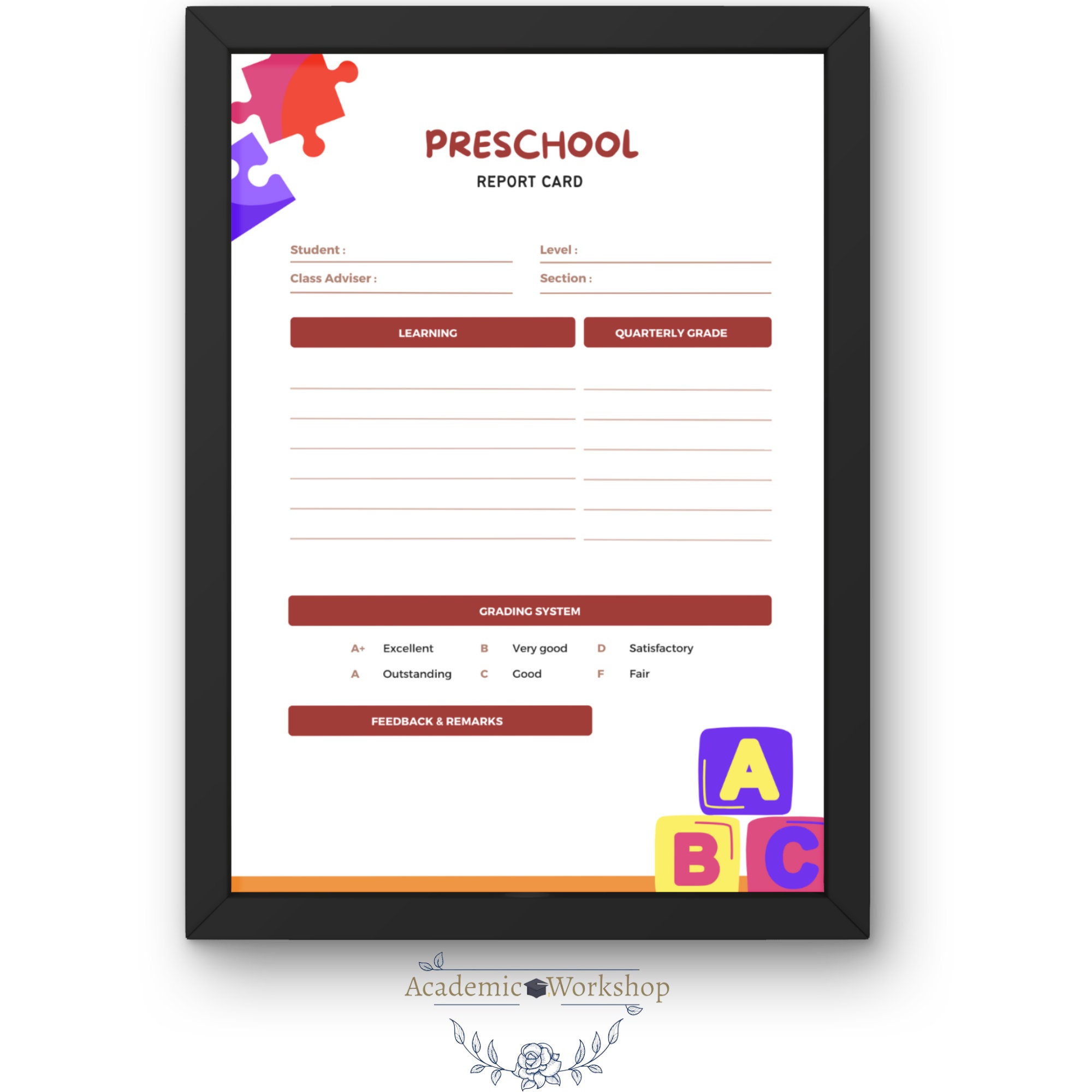 4 Editable Preschool Report Card Templates, Custom Printable Homeschool ...