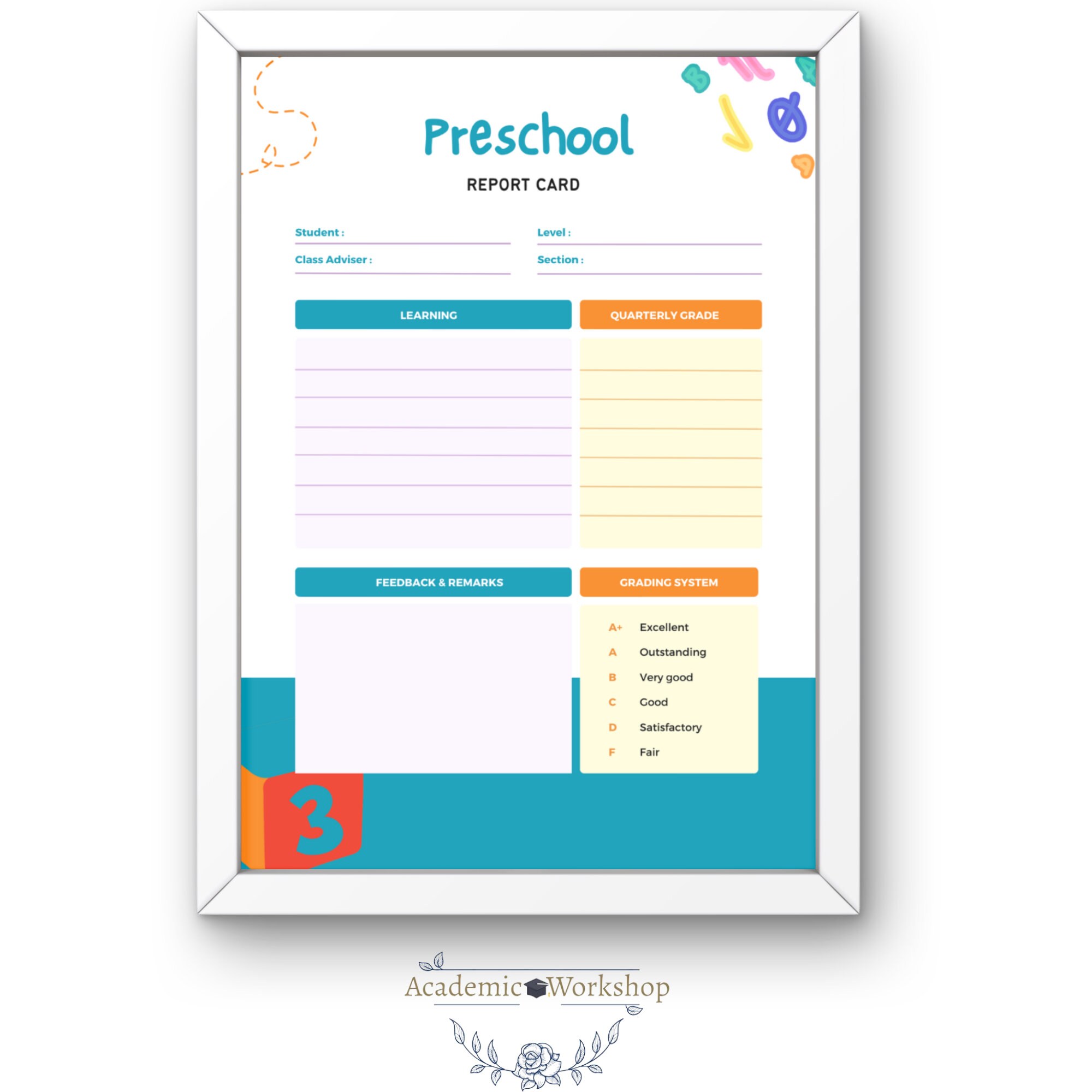 4 Editable Preschool Report Card Templates, Custom Printable Homeschool ...