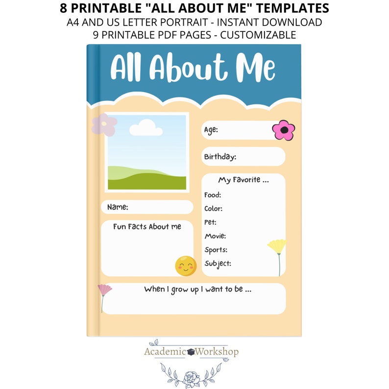 8 Printable All About Me Templates, Colorful & Beautiful Homeschool ...