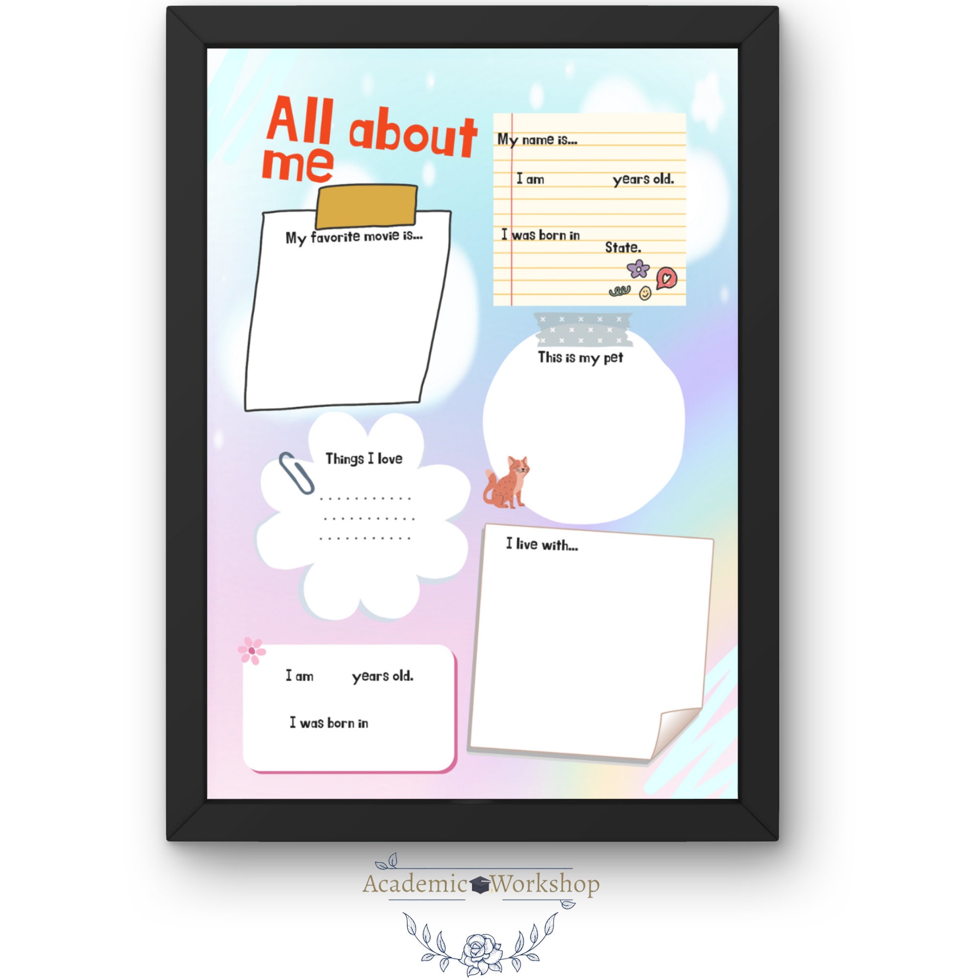 8 Printable All About Me Template, Colorful & Beautiful Kids Activity ...