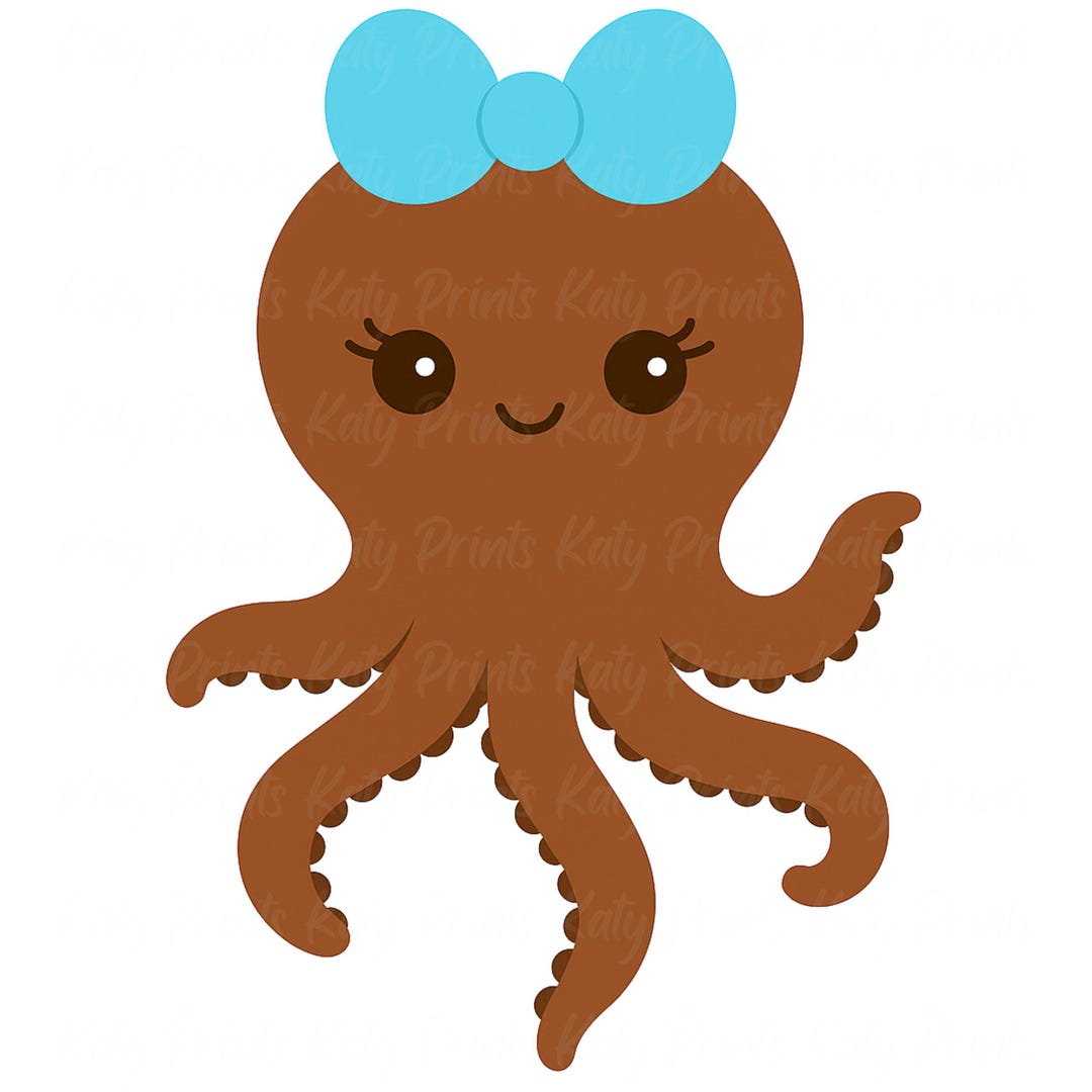 Cute Girl Octopus Clipart PNG JPG Ocean Animal for Embroidery Birthday ...