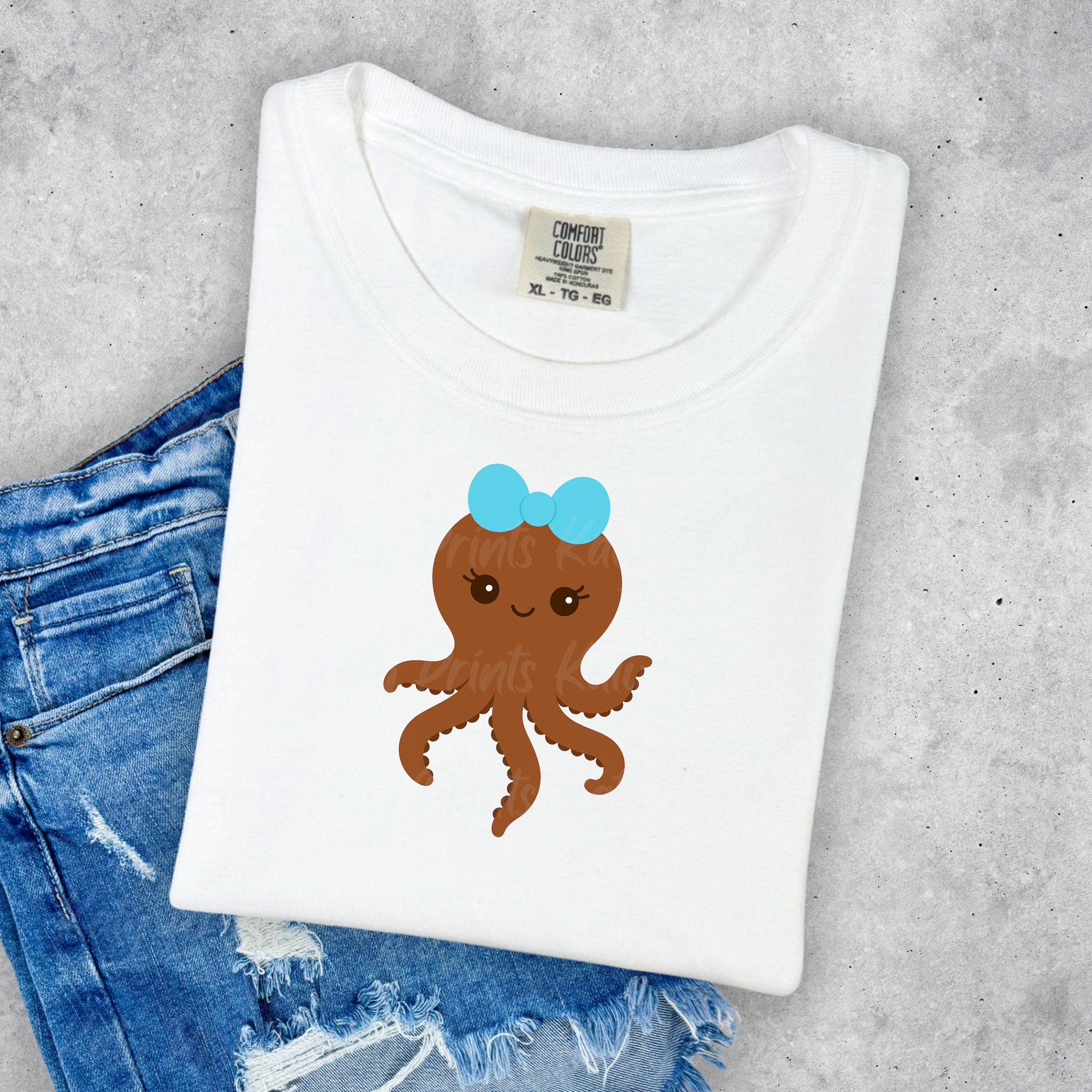 Cute Girl Octopus Clipart PNG JPG Ocean Animal for Embroidery Birthday ...