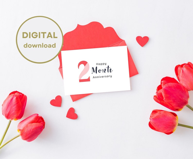Printable 2 Month Anniversary Card Instant Download 7x5 Inch Card for ...
