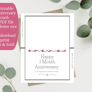 Printable 1 Month Anniversary Card Instant Download 7x5 Inch Card for ...
