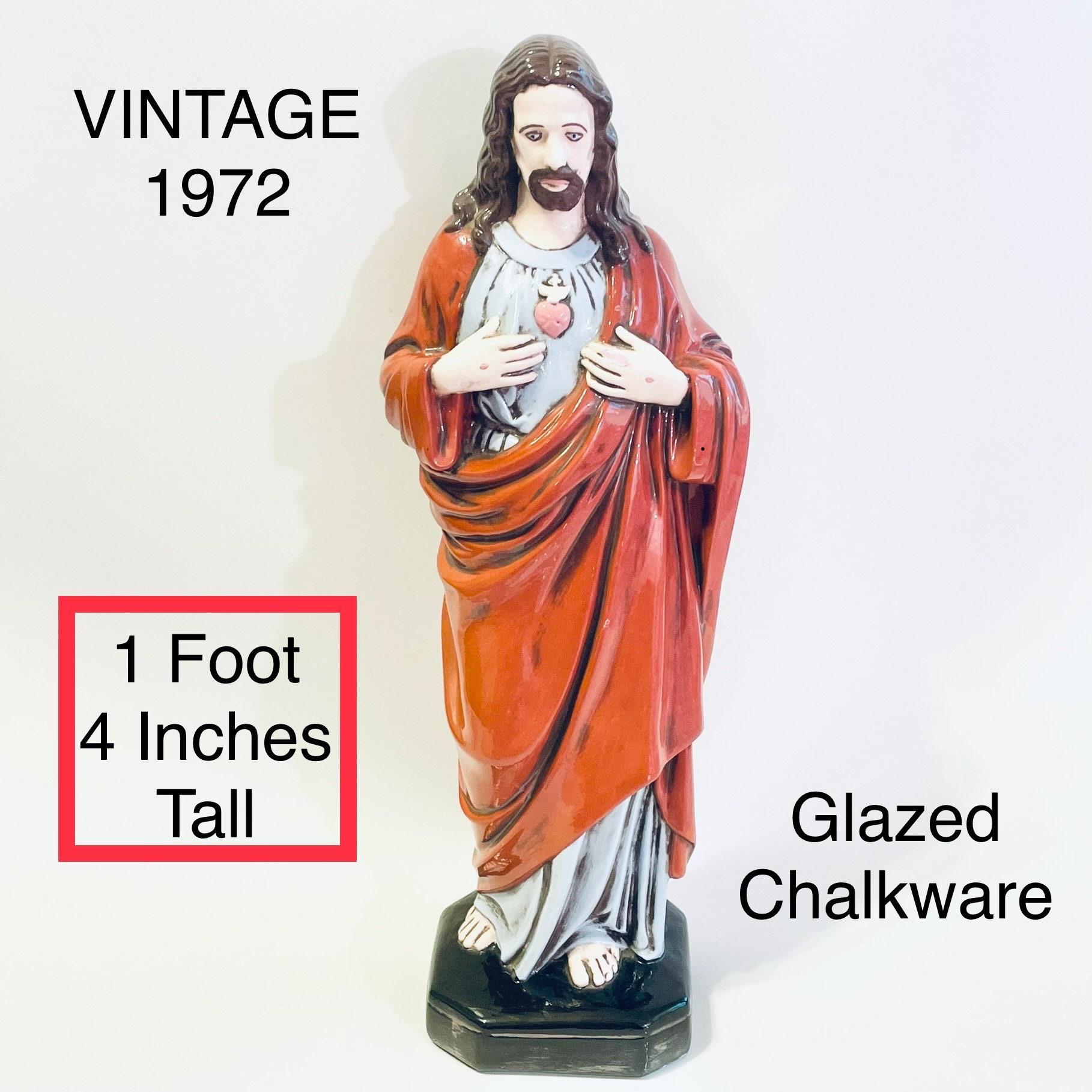 1 Ft & 4 Inches Tall Sacred Heart Jesus Glazed Statue Vintage - Etsy