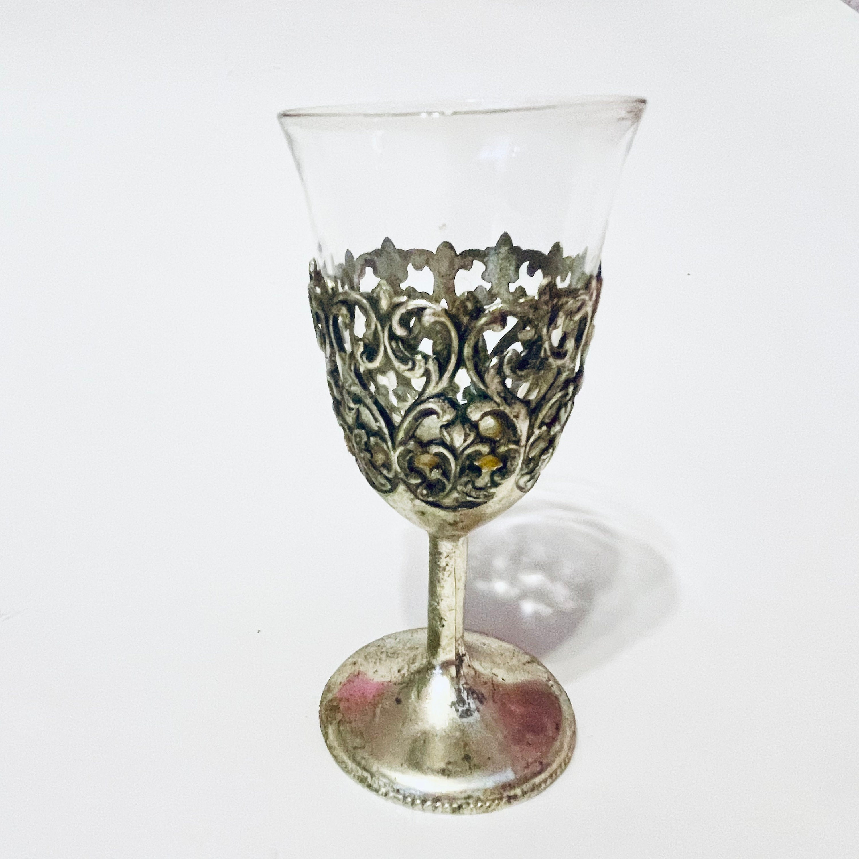 One 2 Piece Vintage 1950s Communion Glass & Silver Metal Chalice Goblet ...