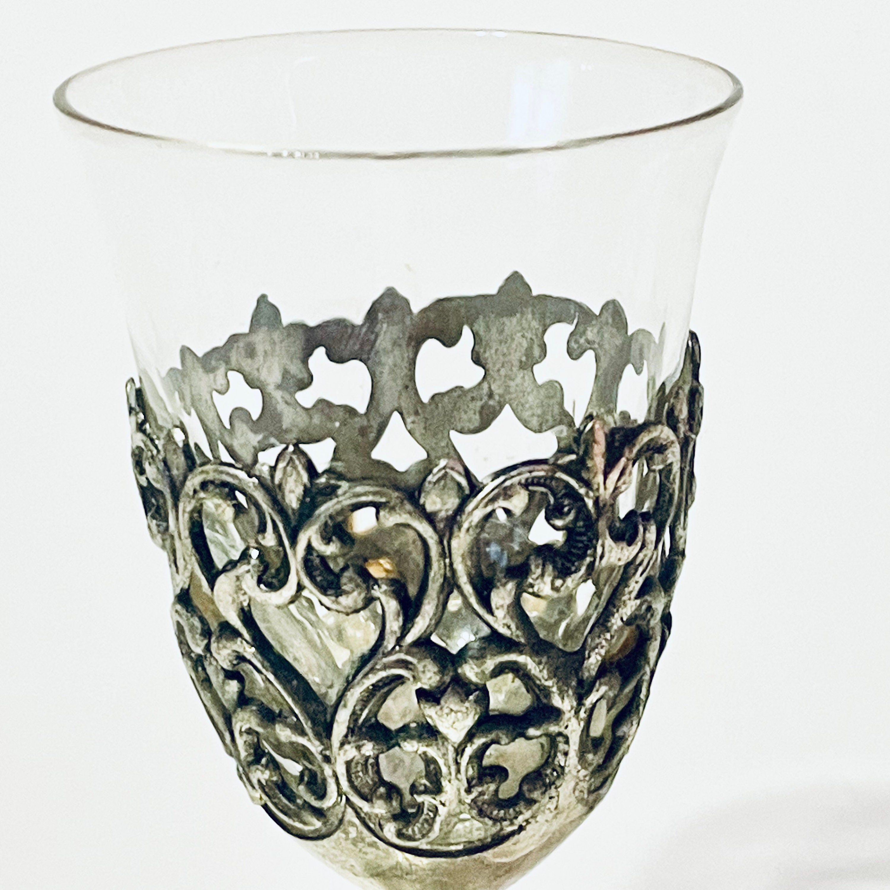 One 2 Piece Vintage 1950s Communion Glass & Silver Metal Chalice Goblet ...