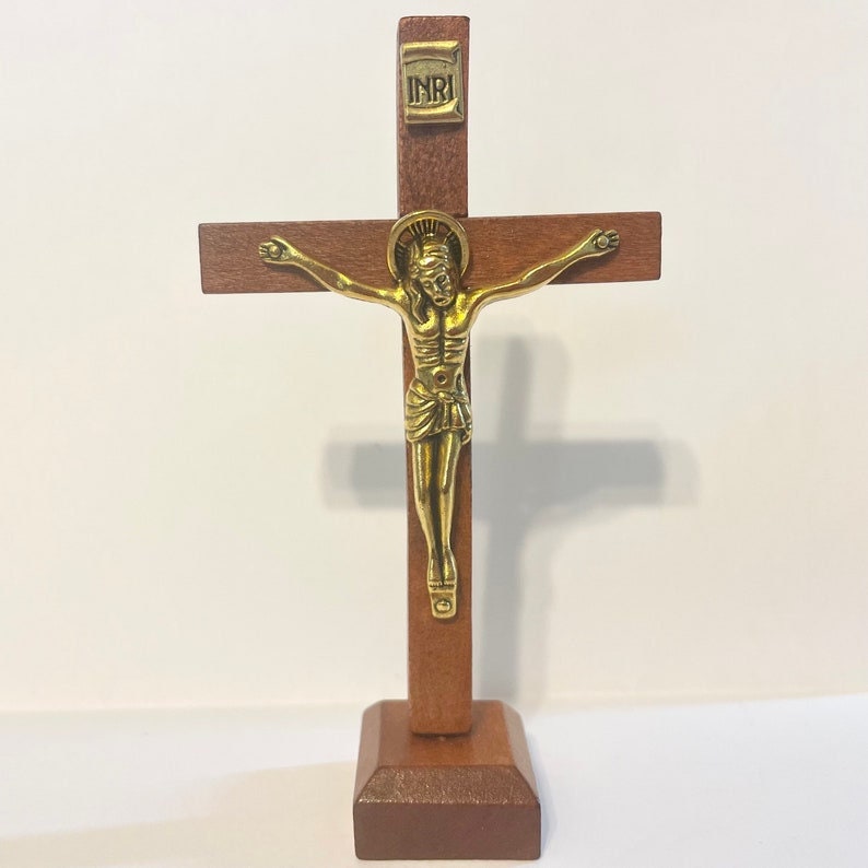 Vintage Miniature Standing Crucifix Wood With Metal Corpus Excellent ...