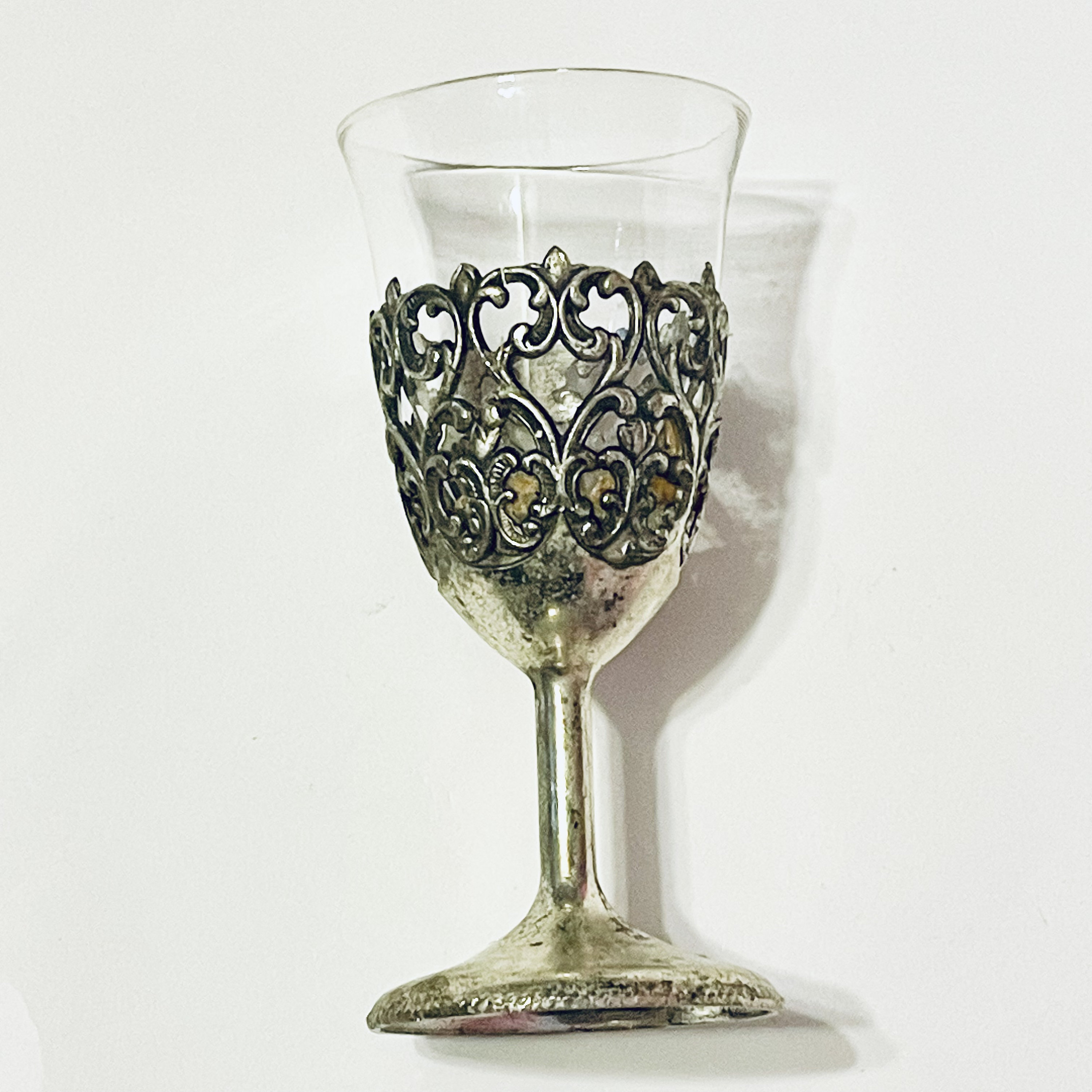 One 2 Piece Vintage 1950s Communion Glass & Silver Metal Chalice Goblet ...