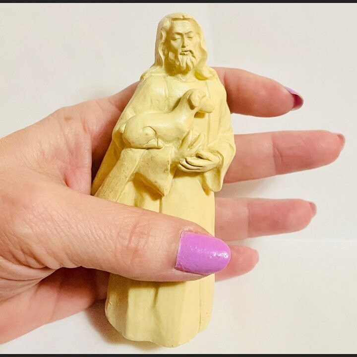 Jesus Holding a Lamb Miniature Bible Figure Mini Resin Spiritual Christ ...