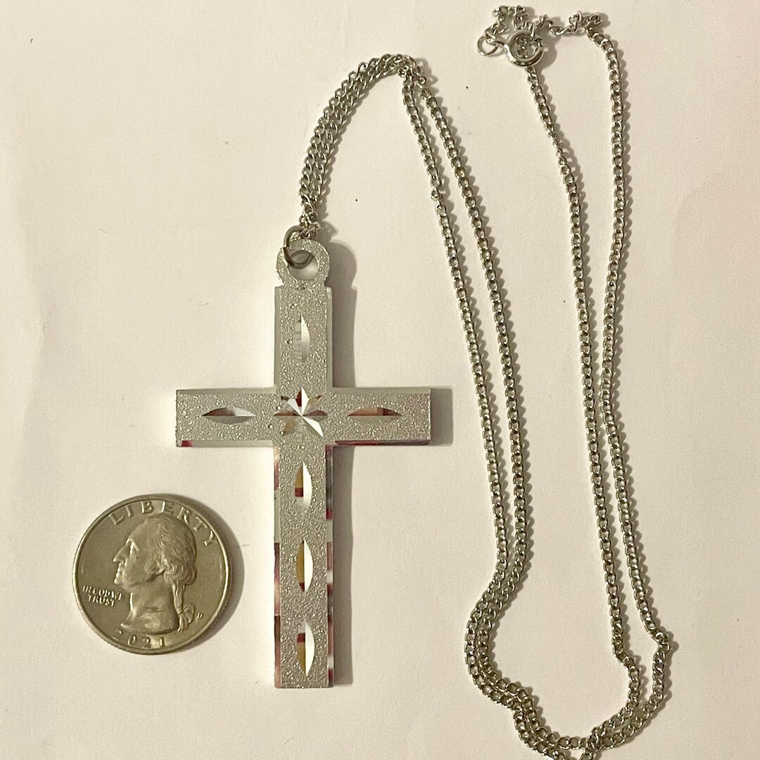 Etched Holy LARGE Cross Necklace 24 Inch Silver Tone - Etsy