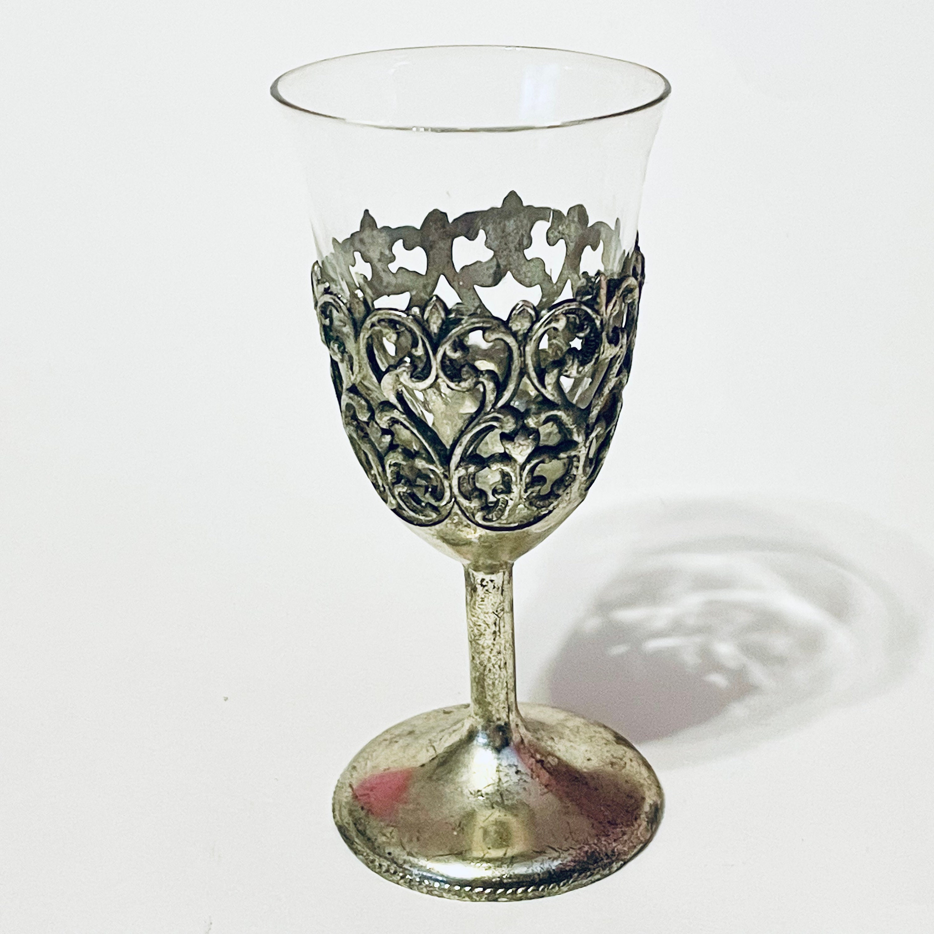 One 2 Piece Vintage 1950s Communion Glass & Silver Metal Chalice Goblet ...