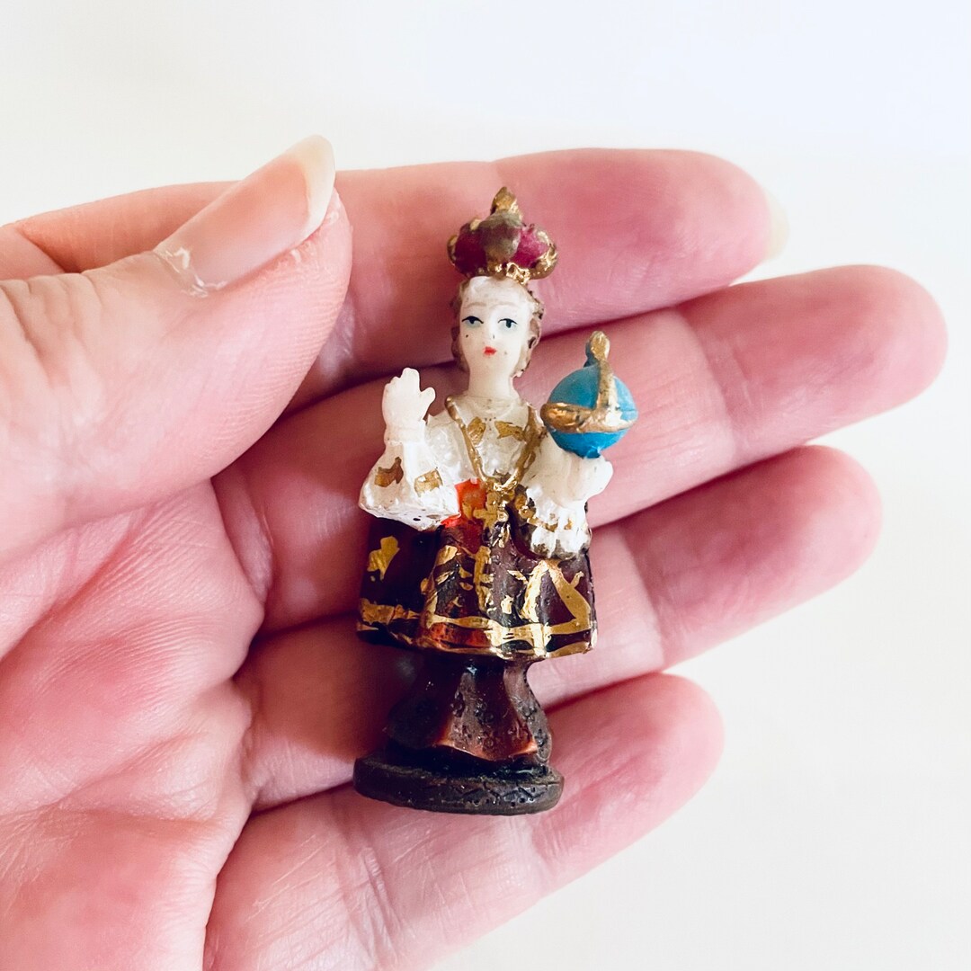 Vintage Hand Painted Holy Baby Jesus Infant of Prague Miniature/pocket ...