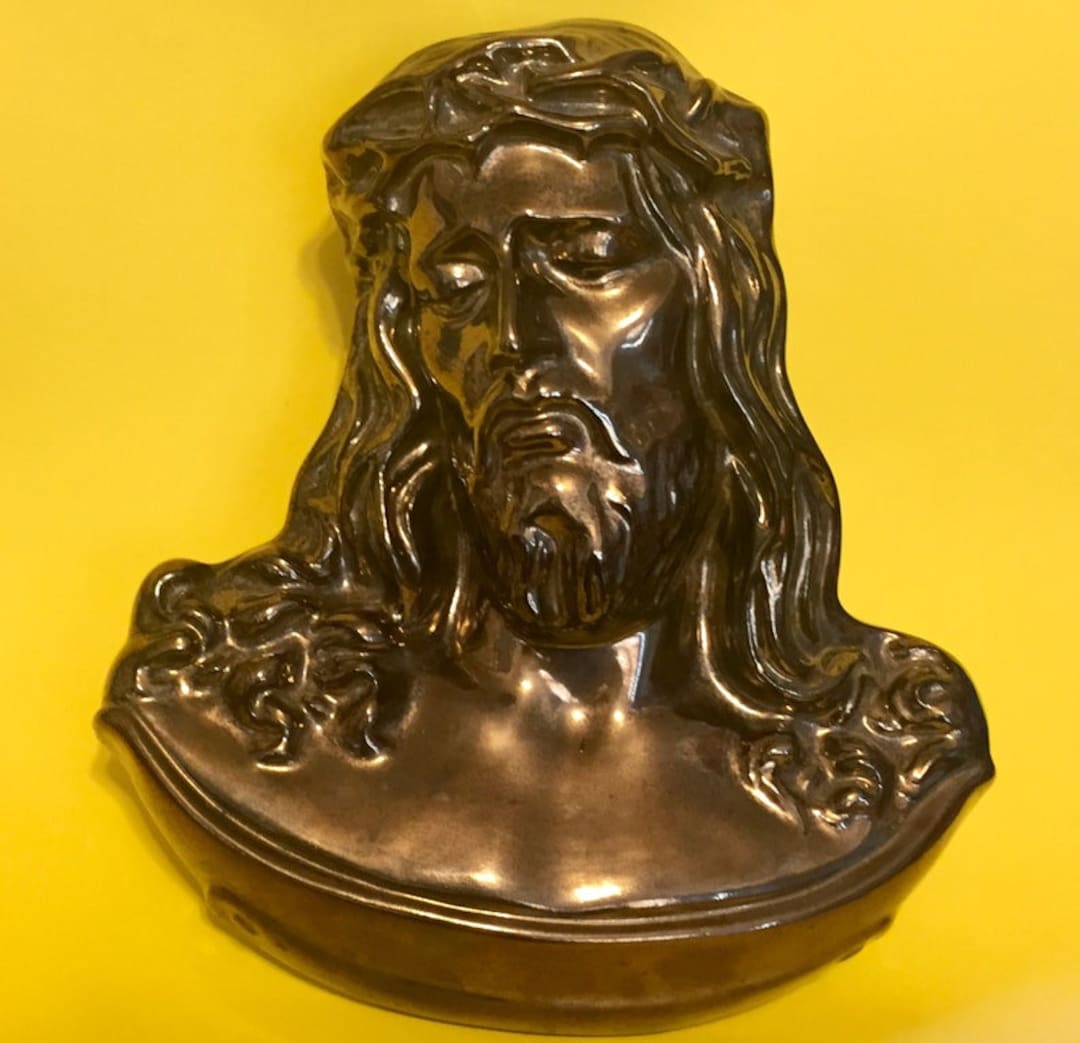 Large Vintage Wall Hanging Bust of Jesus Christ Bronze Glazed - Etsy
