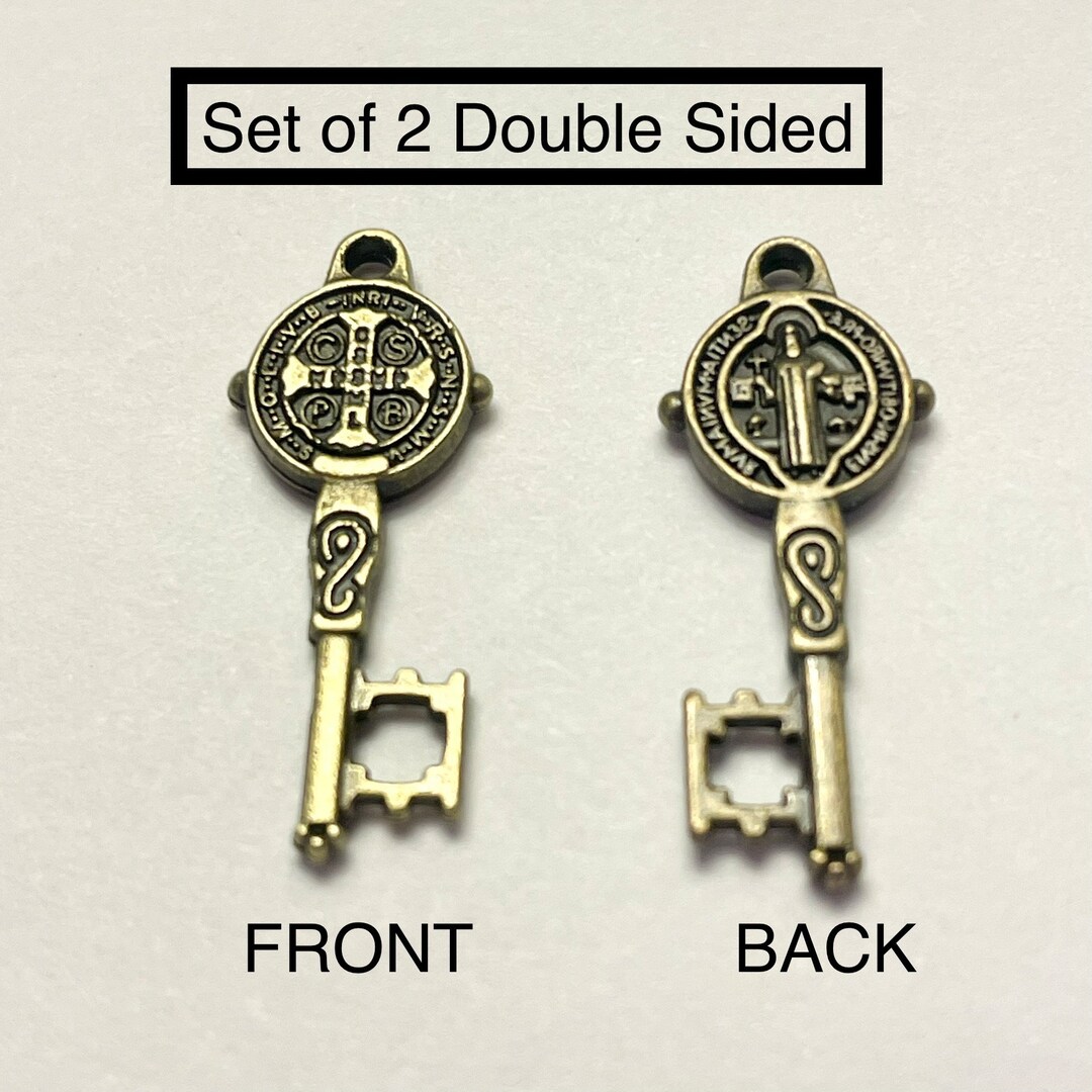 2 Piece Saint Benedict Protection From Evil METAL Cross KEY Set ...