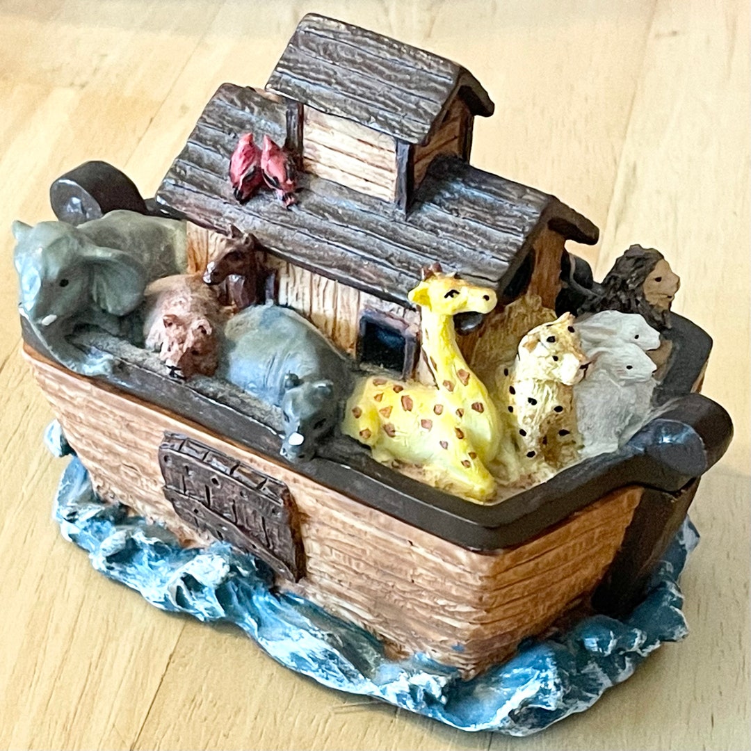 Vintage Resin Noahs Ark Box Felt Bottom Trinket Container Jewelry Stash ...