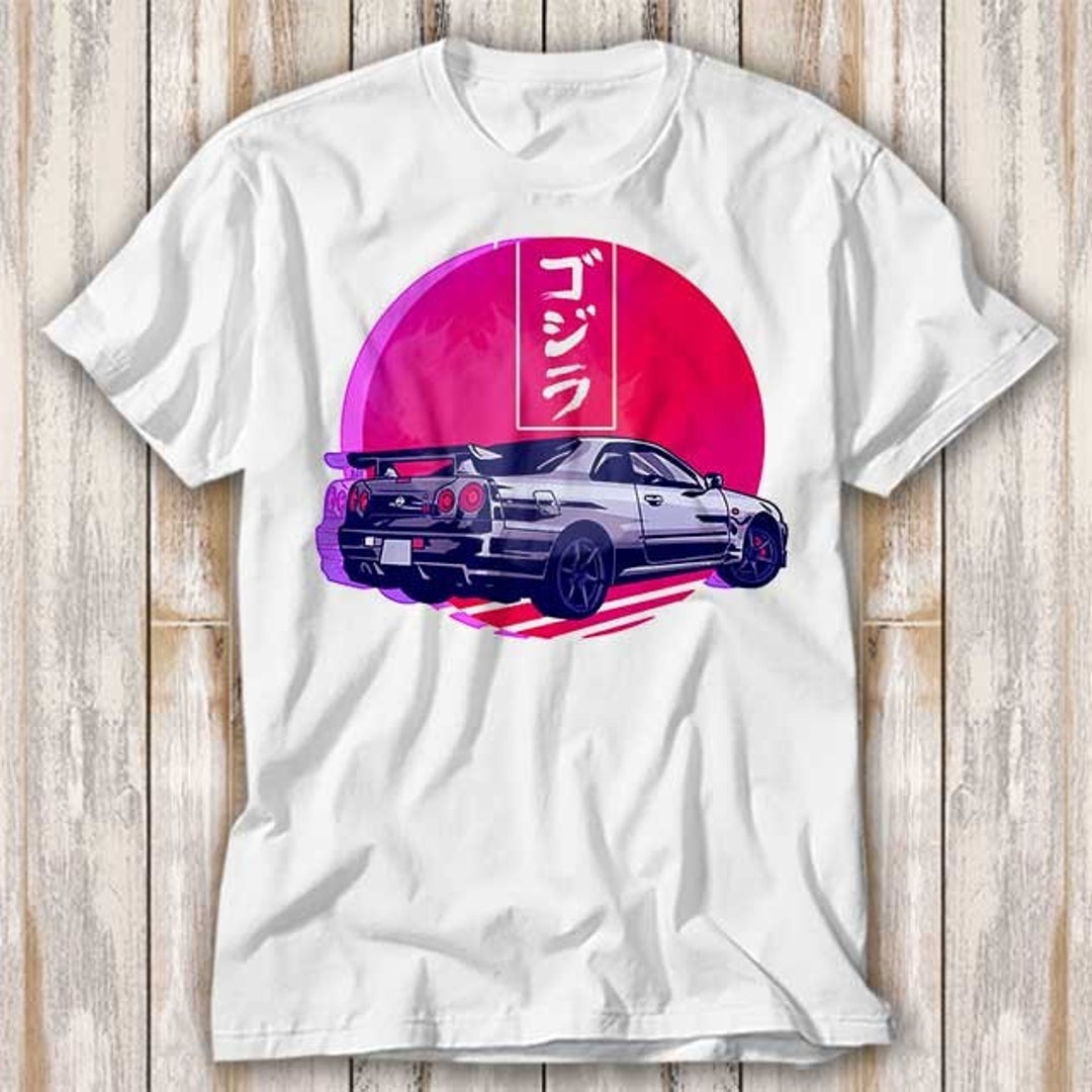 Nissan Skyline JDM R34 Japanese Sunset Red Moon Gojira Sunset Cartoon ...