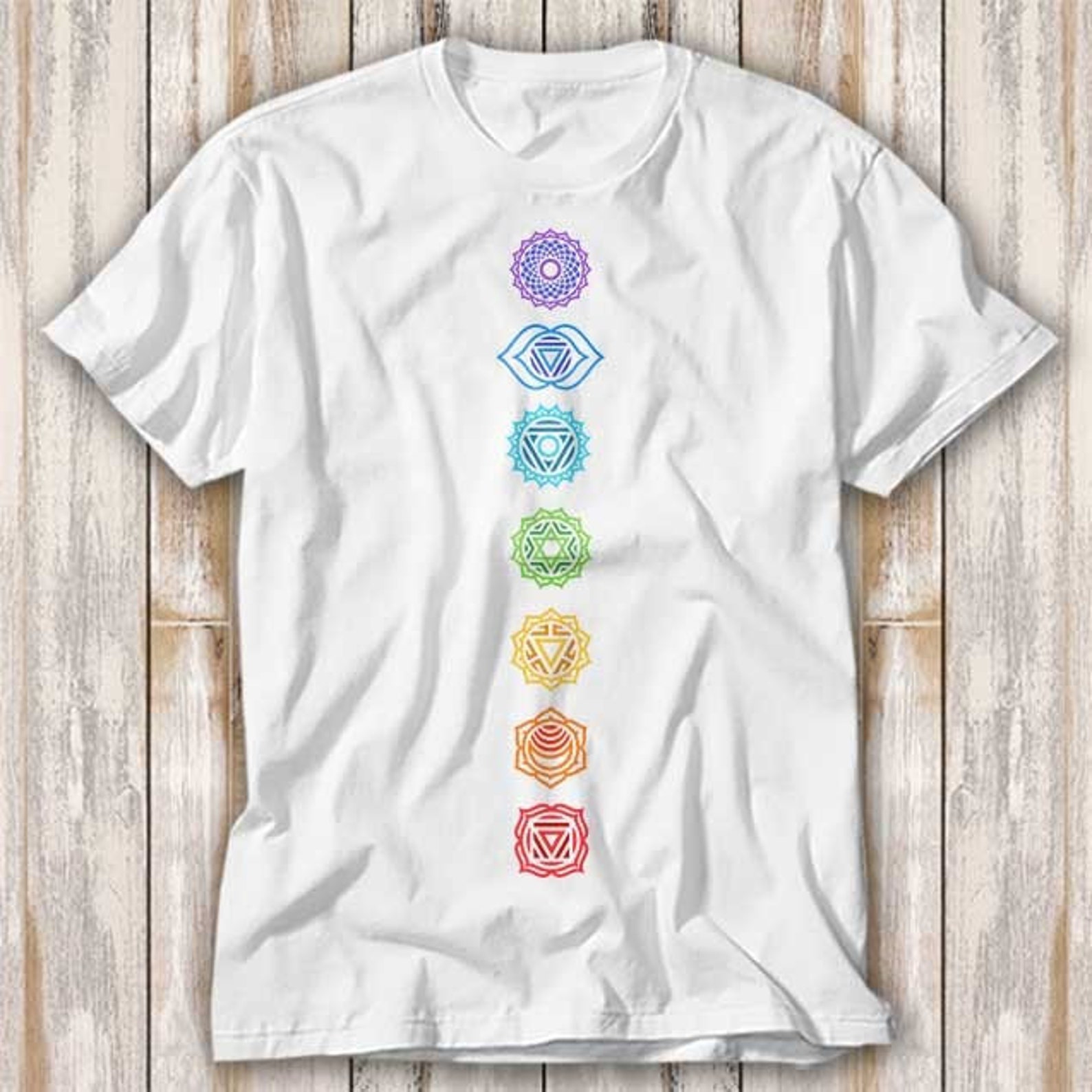 7 Chakra Tee Spiritual Meditation Yoga India Goa Trippy Zen Om T Shirt ...