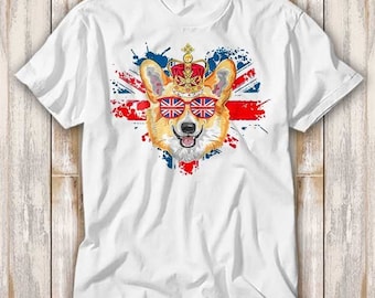 Corgi British Dog Union Jack Flag England Crown Queen Jubilee Top Tee ...