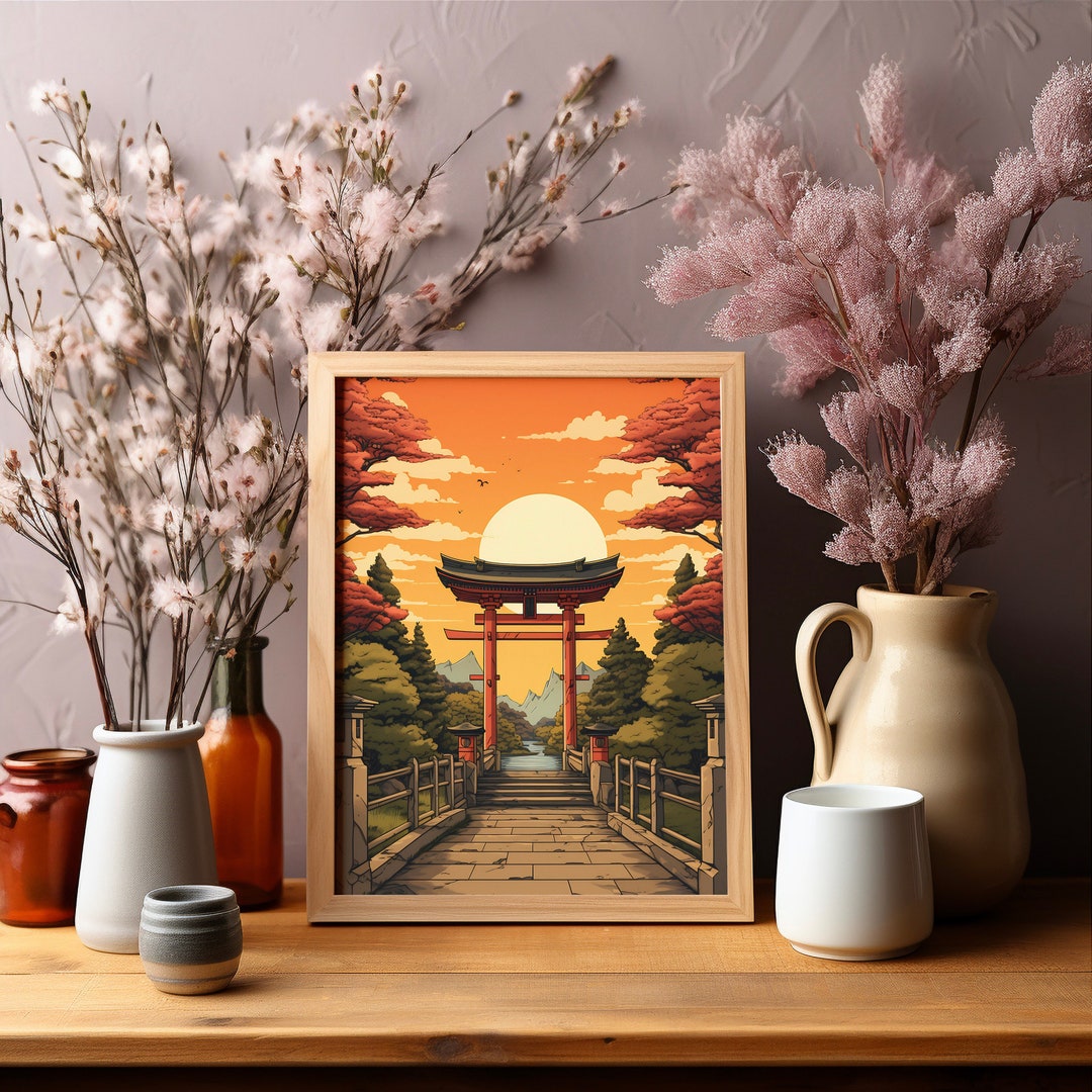 Tori Gate Print | Ukiyo-e Style | Shinto Art | Spiritual Journey | Warm ...