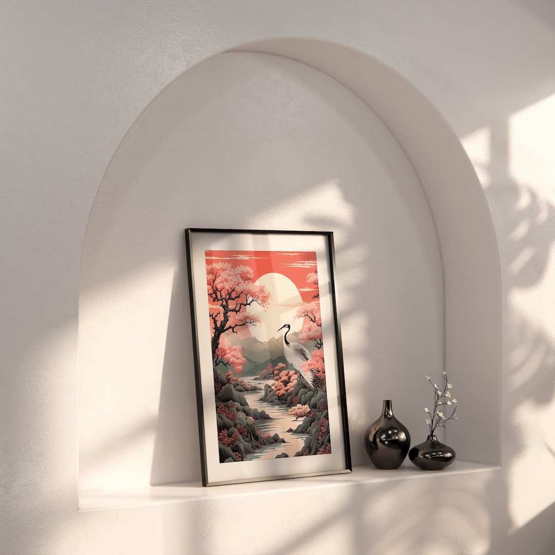 Japanese Crane Digital Art Download | Ukiyo-e Style Haiku Inspiration ...