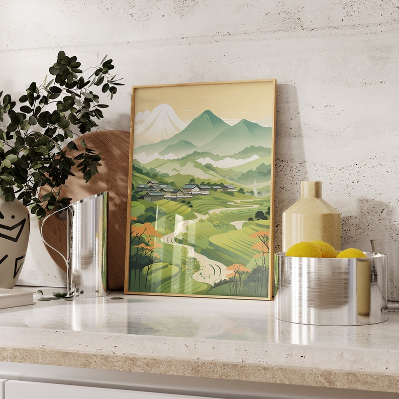 Japanese Rural Landscape Digital Download Art, Terraced Rice Fields ...