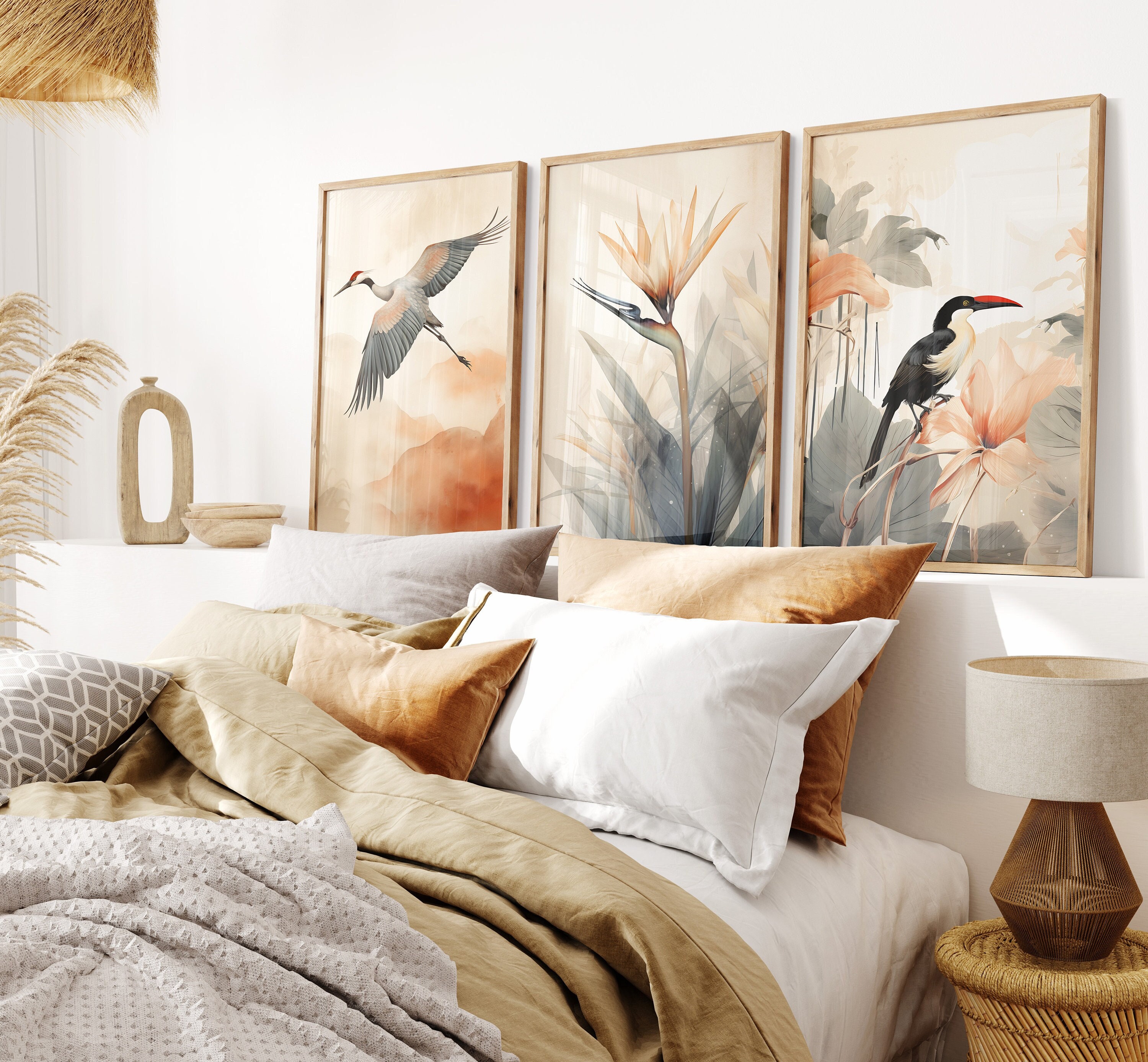 Set of 3 Digital Download Prints Japanese Crane & Birds of Paradise ...