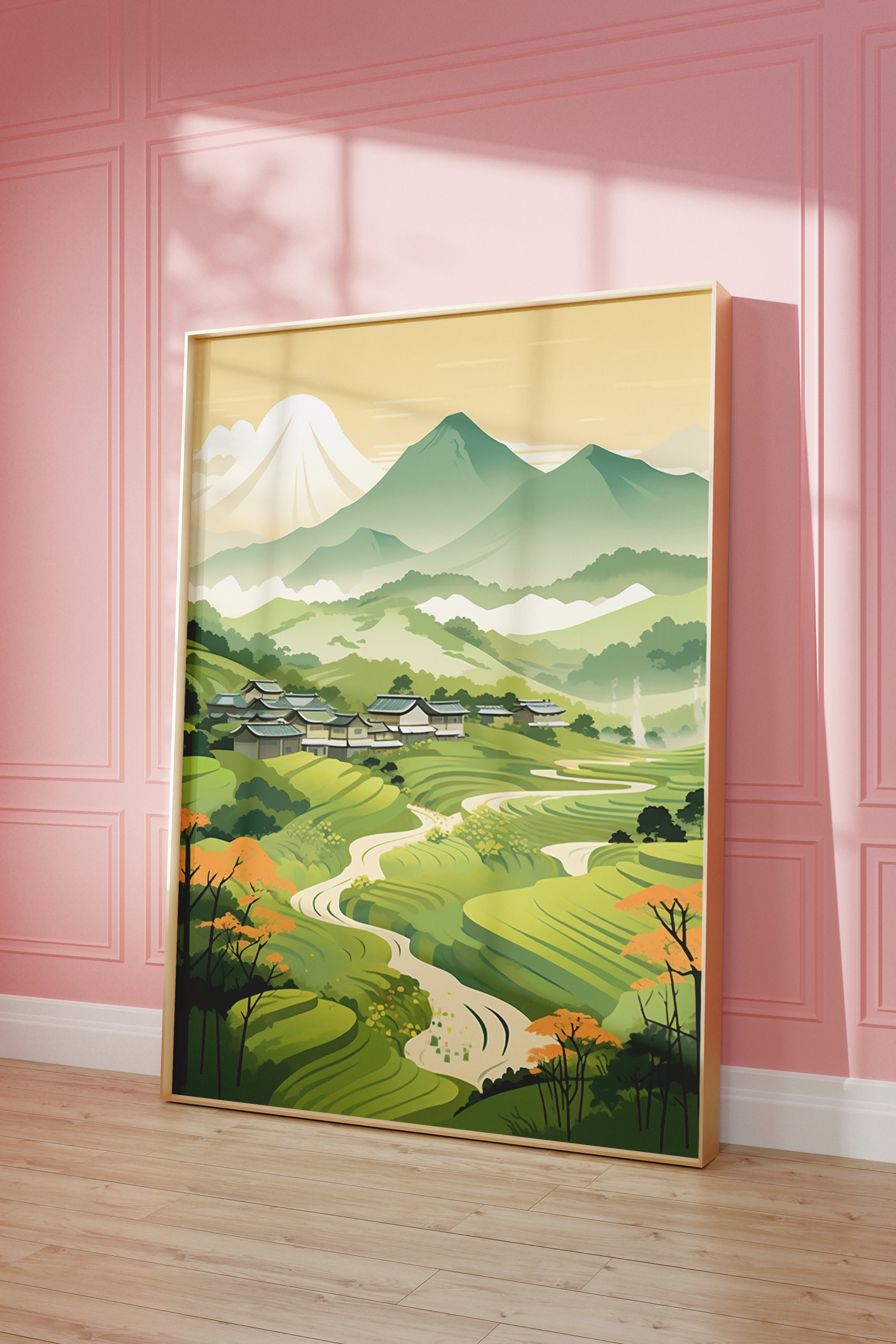 Japanese Rural Landscape Digital Download Art, Terraced Rice Fields ...