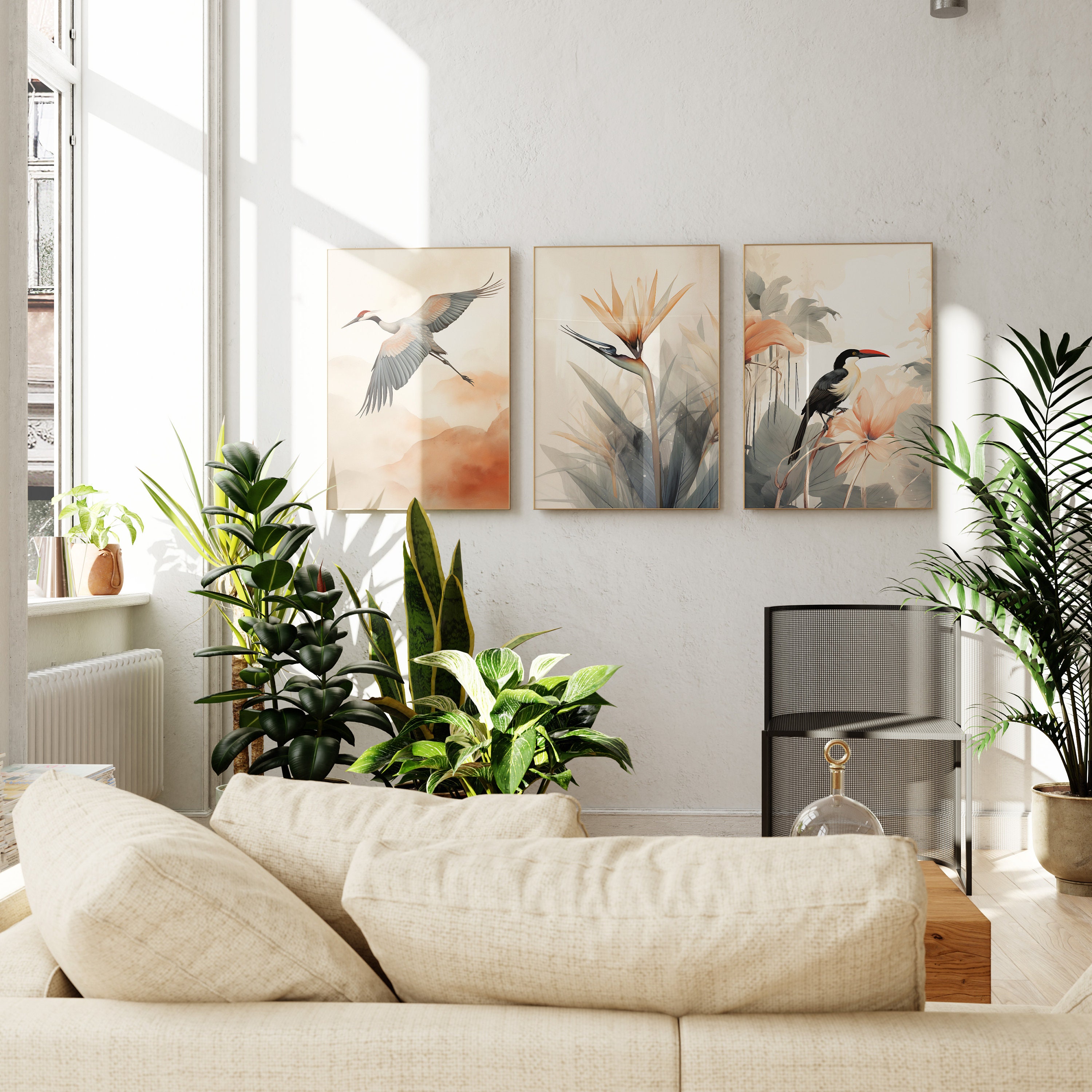 Set of 3 Digital Download Prints Japanese Crane & Birds of Paradise ...