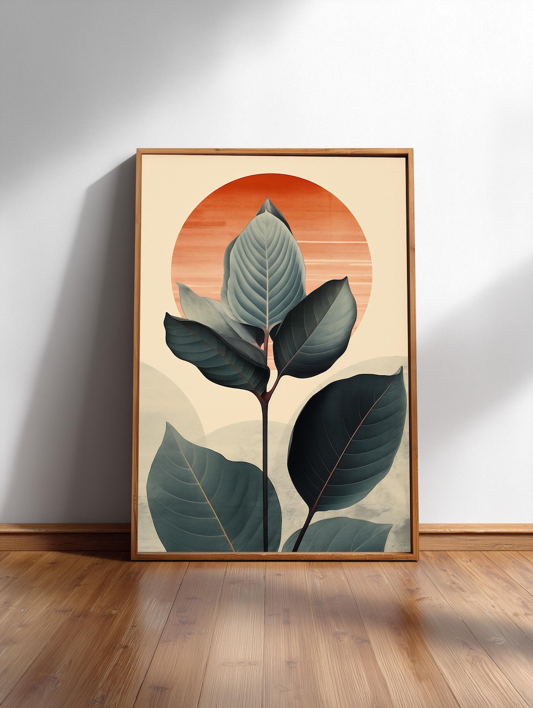 Rubber Plant Japandi Print With Burnt Sun – Minimal Botanical Zen Wall ...