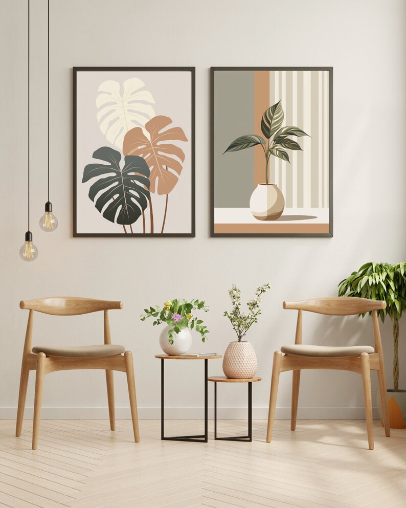 Monstera Leaves Poster, Minimalist Illustration, Scandinavian Decor ...