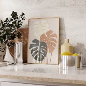 Monstera Leaves Poster, Minimalist Illustration, Scandinavian Decor ...