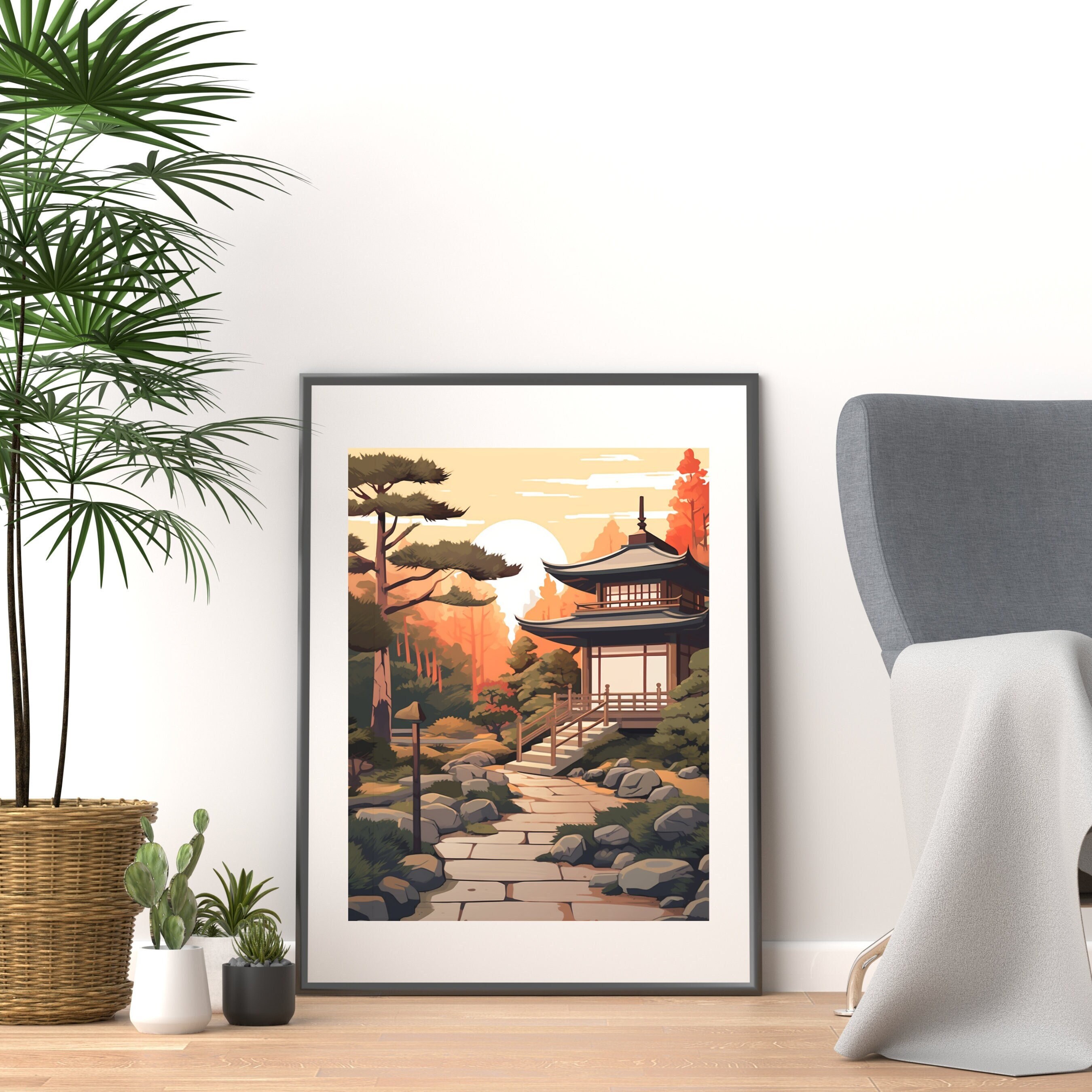 Japanese Tea House Poster Stone Pathway Art Zen Garden - Etsy
